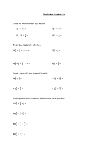Dividing Fractions Investigation | Teaching Resources
