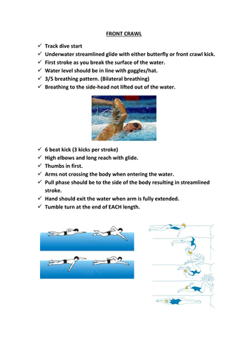 GCSE swimming criteria | Teaching Resources
