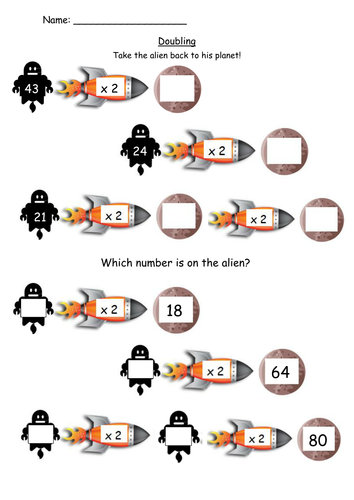 Doubling - alien worksheet | Teaching Resources