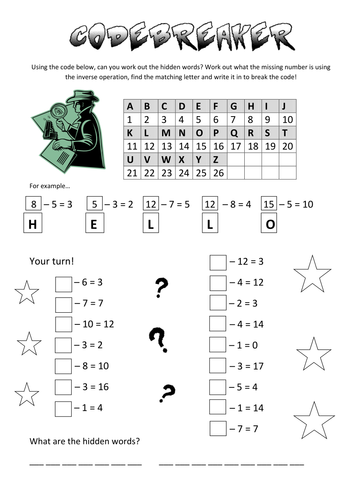 Codebreaker! (Subtraction using inversion) | Teaching Resources