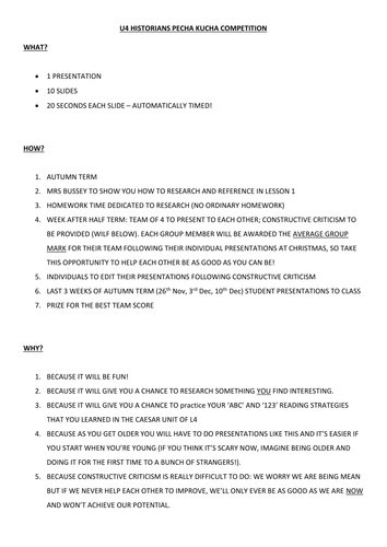 Pecha Kucha y9 big homework competition | Teaching Resources