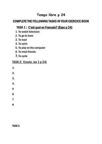 Temps libre | Teaching Resources