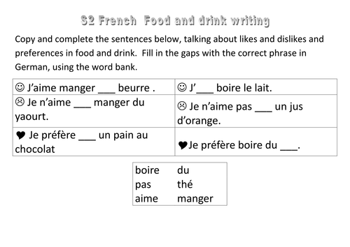 French food drink gap fill starter | Teaching Resources