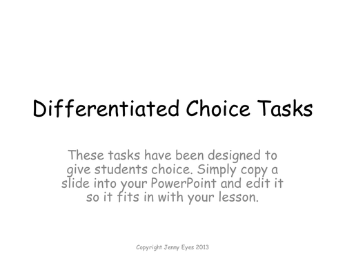 Differentiated Choice Tasks | Teaching Resources