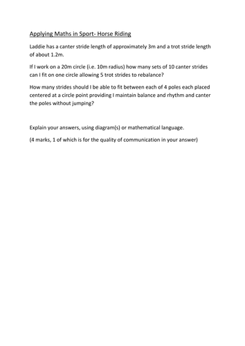 Math in sport Horse Riding | Teaching Resources