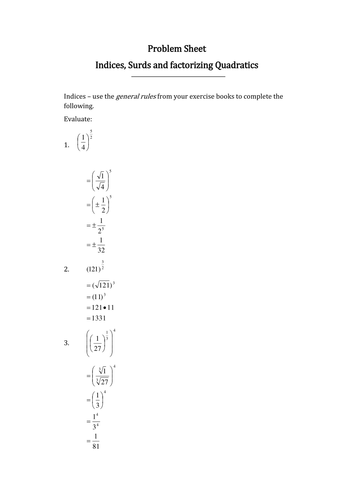 Surds, Indices, Quadratics | Teaching Resources Surds, Indices, Quadratics | Teaching Resources