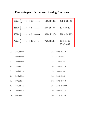 Bubble Method - Finding Percentages of Amounts by shahira - Teaching ...