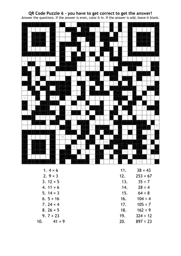 QR Code Puzzle 6 - Multiplication and Division | Teaching Resources