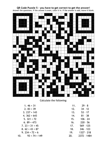 QR Code Puzzle 5 - Addition and Subtraction | Teaching Resources