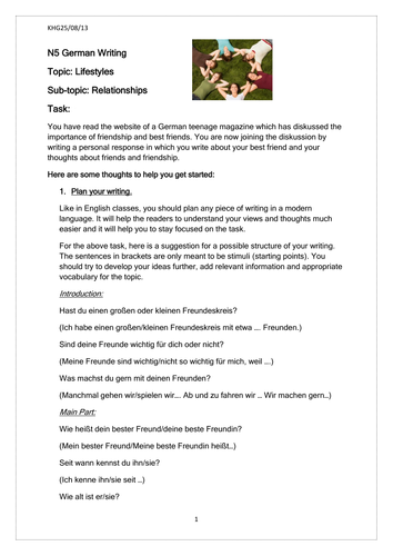 N5 German Writing Freundschaft / friendship | Teaching Resources
