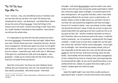 Tell Tale Heart by Edgar Allen Poe | Teaching Resources