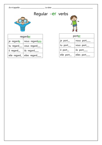 FRENCH Regular -er verbs to conjugate | Teaching Resources