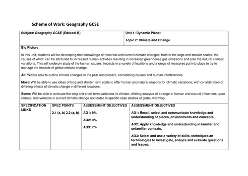 Edexcel B Climate & Change Scheme of Work | Teaching Resources