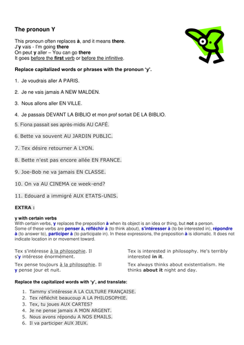 Use of pronoun y | Teaching Resources