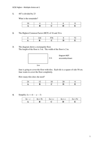 Multiple Choice Questions: GCSE Maths Higher Tier by colinbillett ...