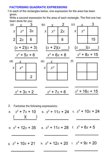 Factorizing Quadratic Expressions | Teaching Resources Factorizing Quadratic Expressions | Teaching Resources