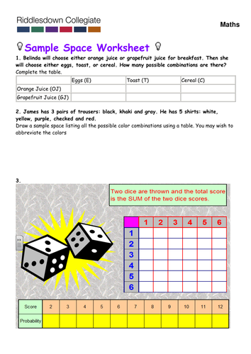 Sample Space: KS3 probability activity | Teaching Resources Sample Space: KS3 probability activity | Teaching Resources