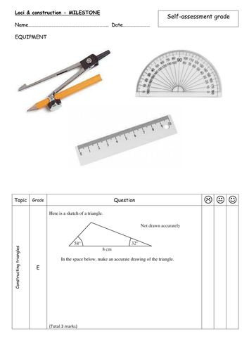 Milestone to Self-Assess loci & construction GCSE | Teaching Resources
