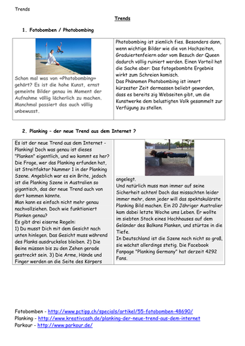 'Trending activities' (Trendsportarten) | Teaching Resources