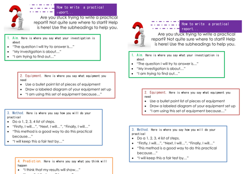 Practical write up sentence starters helpcard | Teaching Resources