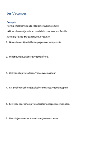 KS3 French: Holidays Worksheet | Teaching Resources
