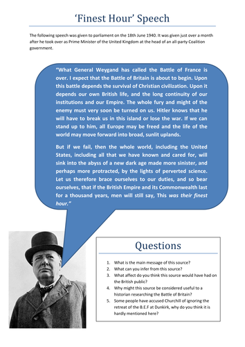 Their finest hour speech | Teaching Resources