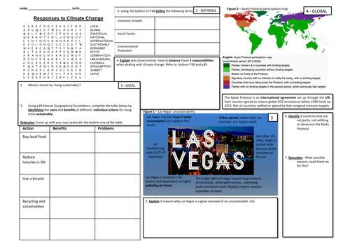 Responses to Climate Change - Worksheet Edexcel A | Teaching Resources