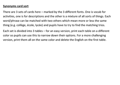 GCSE revision - synonyms card sort | Teaching Resources