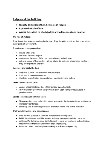 Judges and Judiciary notes | Teaching Resources