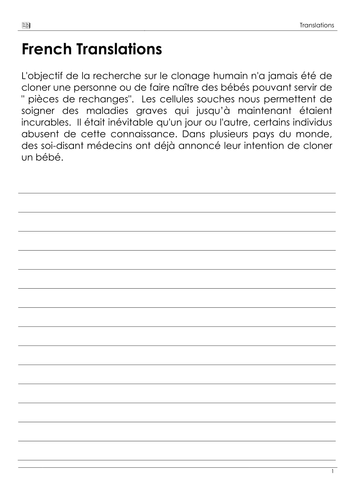 A2 AQA FREN3 Style Translation | Teaching Resources