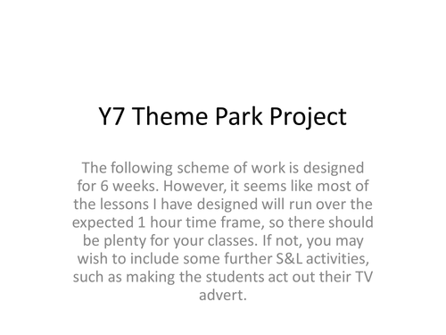 Theme Park Project | Teaching Resources Theme Park Project | Teaching Resources