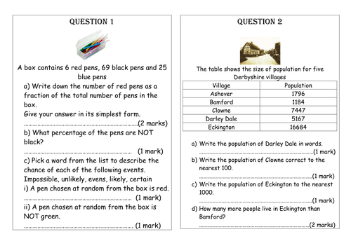 Number Exam Questions Challenge | Teaching Resources
