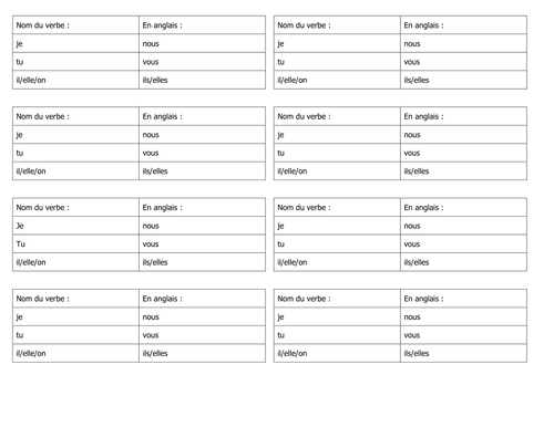 french verb conjugation template | Teaching Resources