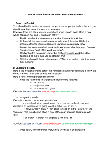 How to tackle French A Levels translations | Teaching Resources