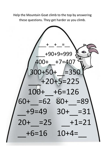 Missing number partitioning mountain goat climb | Teaching Resources