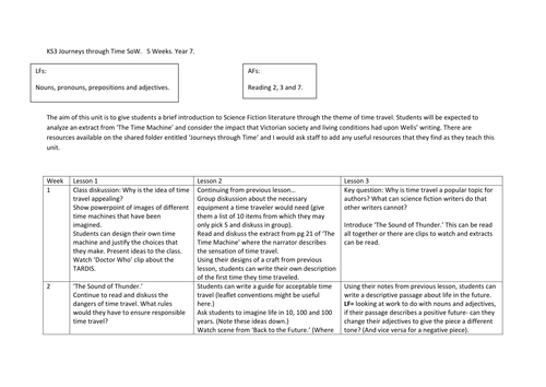 Year 7 Journey Through Time Sci-Fi literature SOW | Teaching Resources