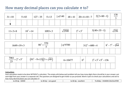 Calculating Pi to over 80 decimal place for pi day | Teaching Resources