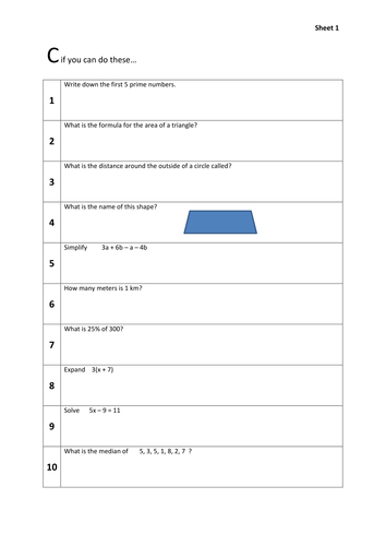 C if you can do these; revise grade c math | Teaching Resources