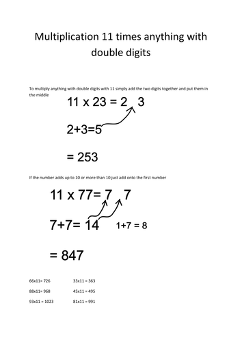 Super Mental Math trick times double digit by 11 | Teaching Resources