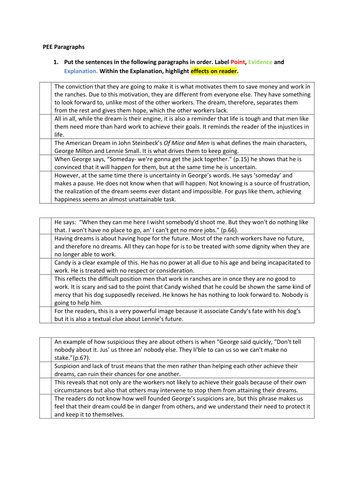 Of Mice and Men - PEE paragraphs by Temperance - Teaching Resources - TES