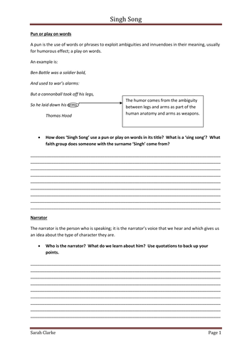 Singh Song AQA Love and Relationships Poetry Anthology by claire ...