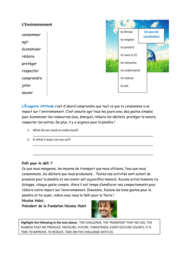 KS4 French Environment - Lesson 1 | Teaching Resources