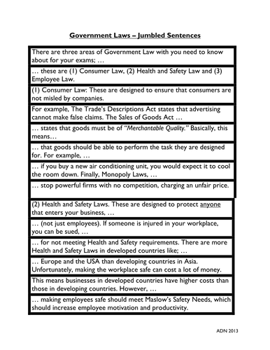 Mixed Sentences #2 of 3 - Government Law | Teaching Resources