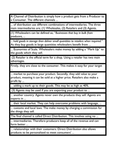 Mixed Sentences #1 of 3 - Channels of Distribution | Teaching Resources