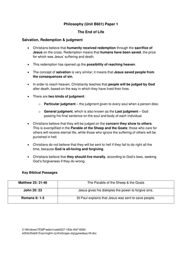End of Life - Salvation, Redemption & Judgment | Teaching Resources