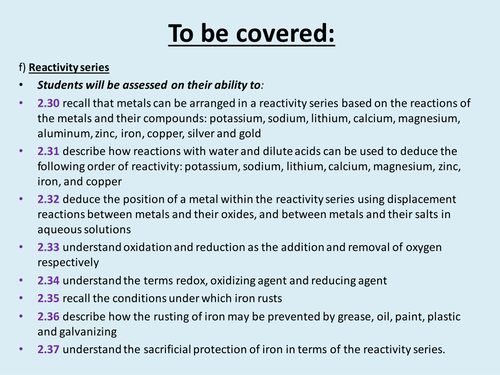 Reactivity series of metals | Teaching Resources
