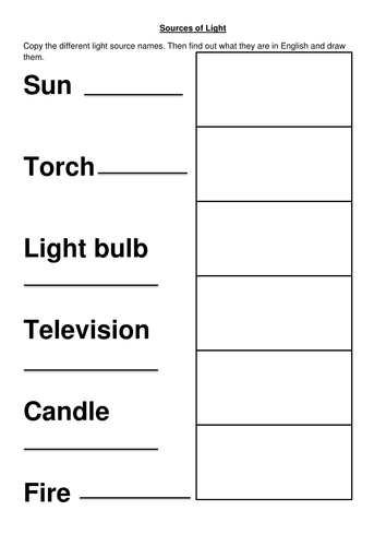 Light sources colouring sheet by Katharine7 - UK Teaching Resources - TES
