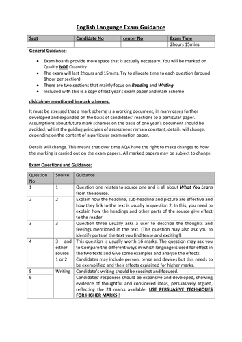 English Language Exam Guidance | Teaching Resources