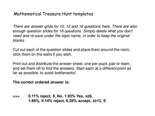 Hypothesis tests Treasure Hunt | Teaching Resources