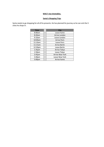 Santa timetables activity | Teaching Resources